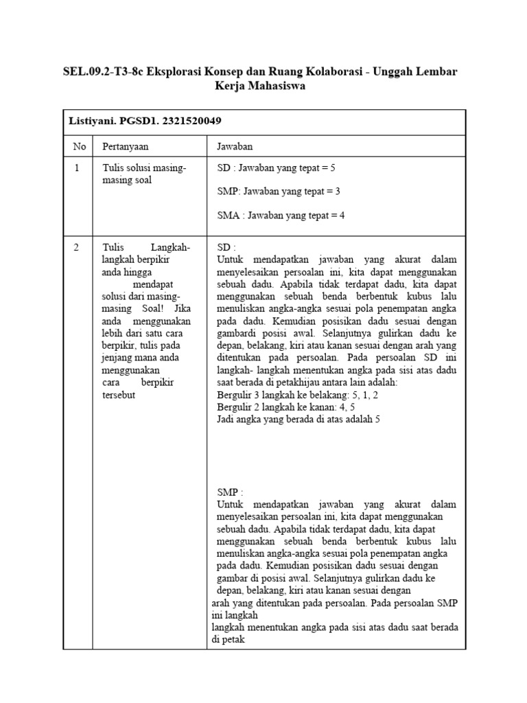 Tugas Eksplorasi Konsep - Topik 3 - CT - Listiyani - PGSD1 | PDF ...