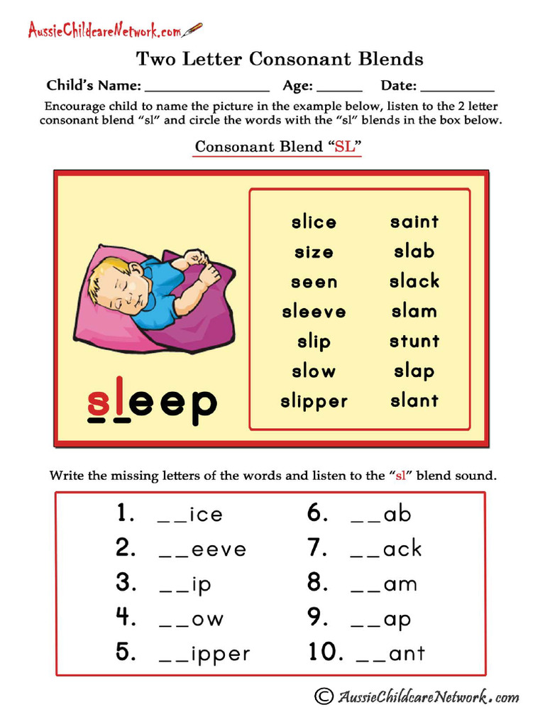 2 Letter - Blends - Worksheet - SL | PDF