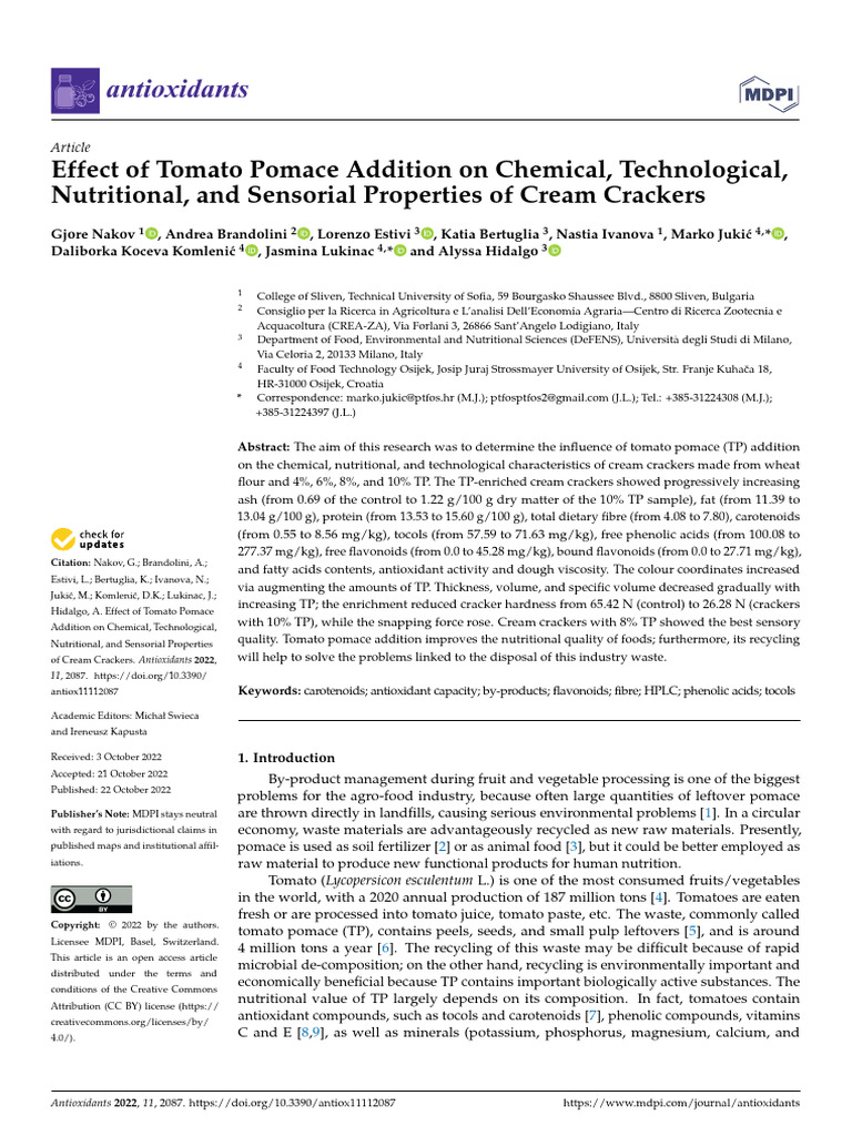 Antioxidants 11 02087 v2 | PDF | Polyphenol | Tomato