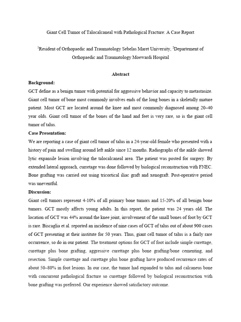 Case Report GCT Talocalcaneal Revised | PDF | Ankle | Anatomical Terms ...