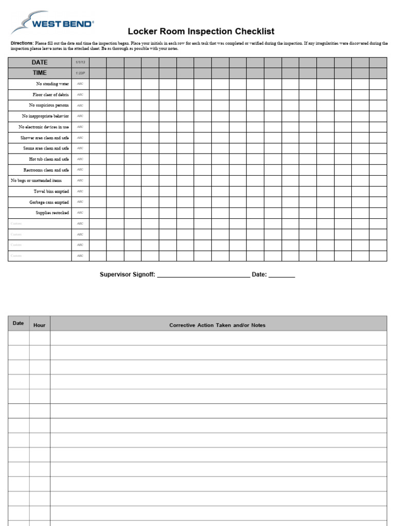 Locker Room Inspection Checklist | PDF