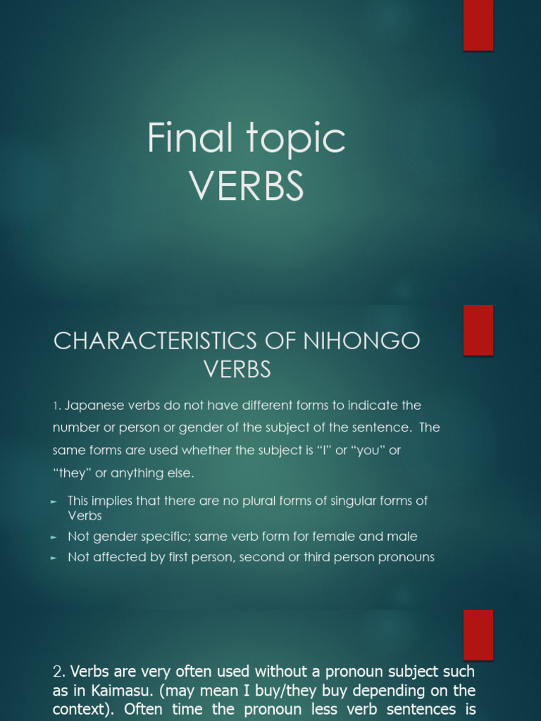 Final Topic Verbs | PDF | Japanese Language | Grammatical Number