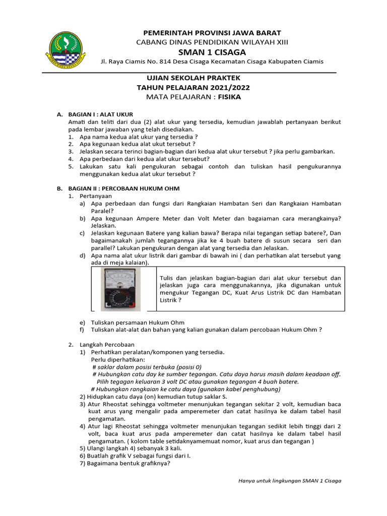 Ujian Praktik Fisika SMAN 1 Cisaga | PDF