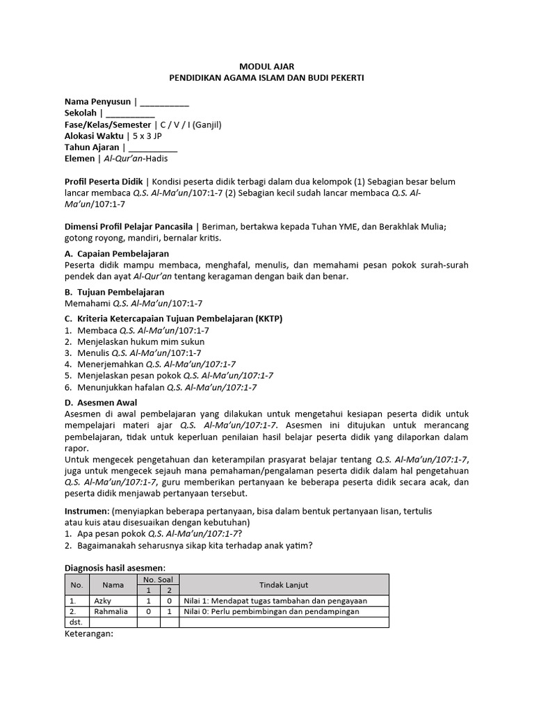 5f. Contoh - Modul Ajar Fase C Kls V SMT 1 | PDF