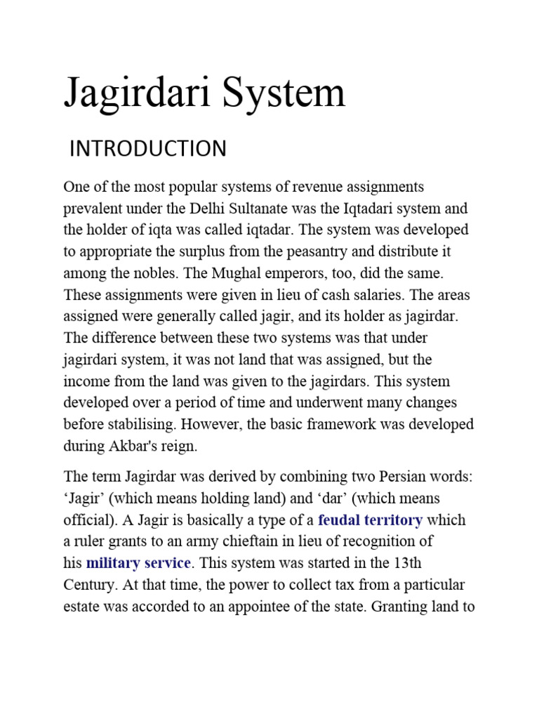 Jagirdari System | PDF | Mughal Empire