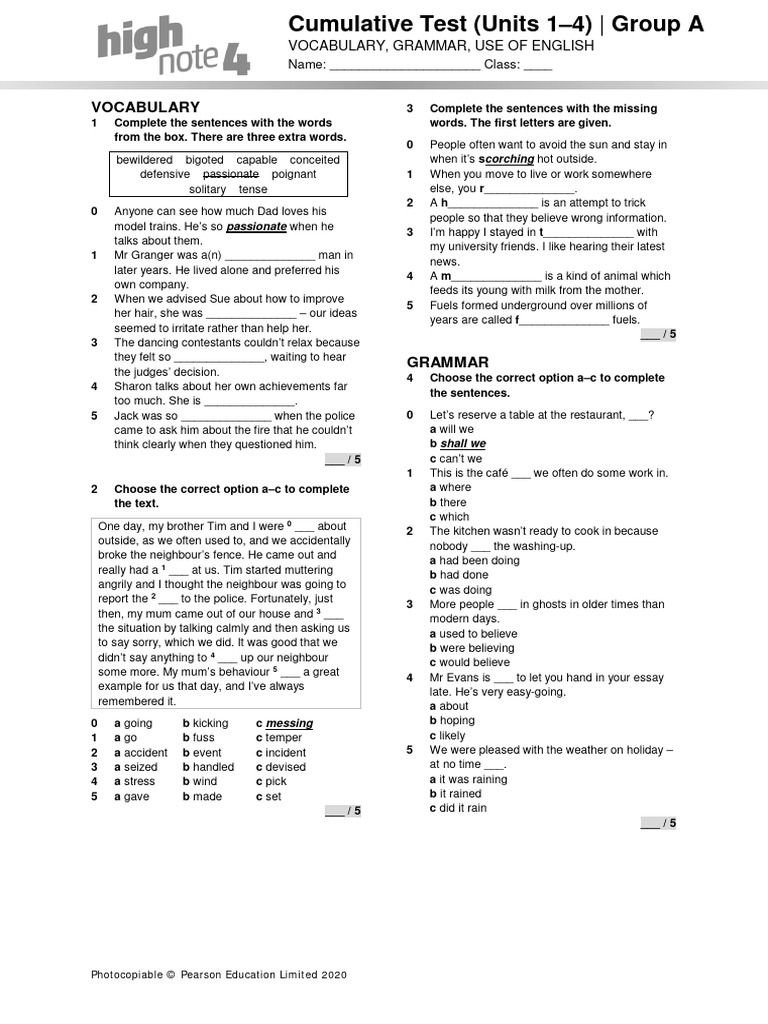 Cumulative Test Units 1-4 Answer Key | PDF | English Language