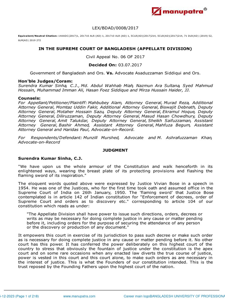 Government of Bangladesh and Ors Vs Advocate ...