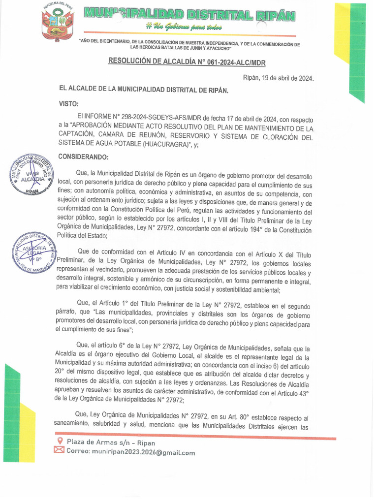 Resolucion Aprobacion Plan Mant. Huacuragra | PDF