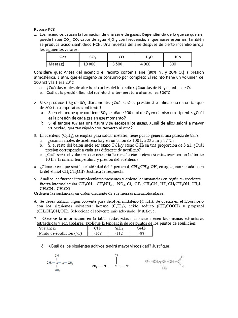 Repaso PC3 | PDF | Dióxido de carbono | Solubilidad
