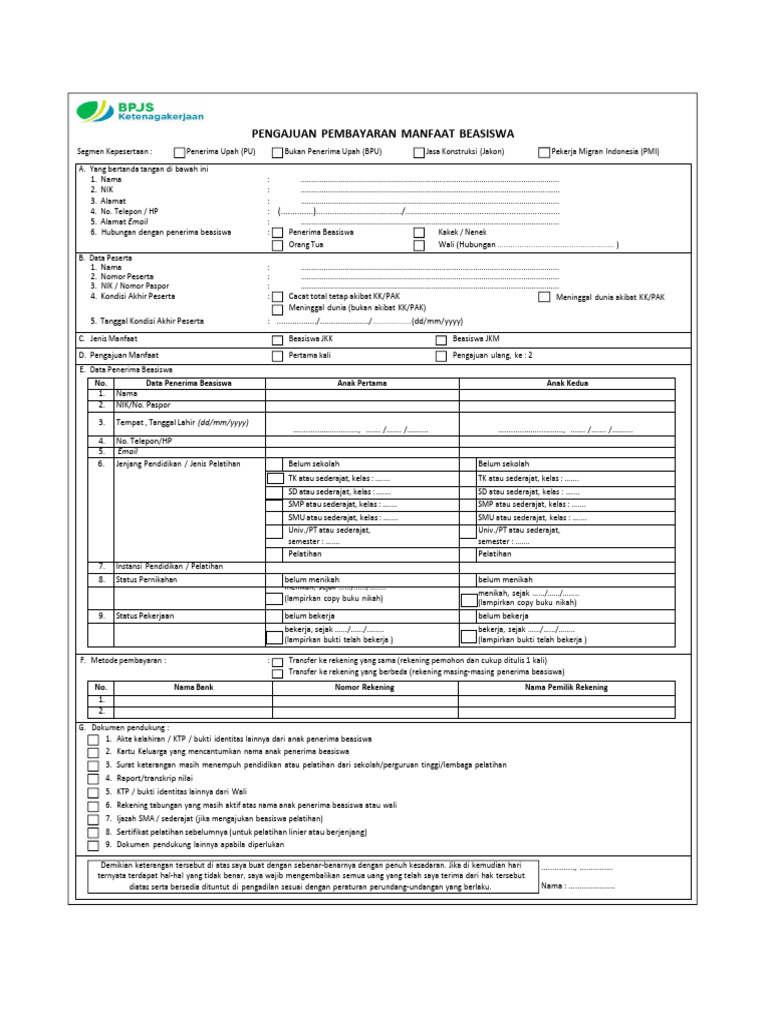 NEW Form - Beasiswa - BPJS - Ketenagakerjaan | PDF | Karier & Perkembangan