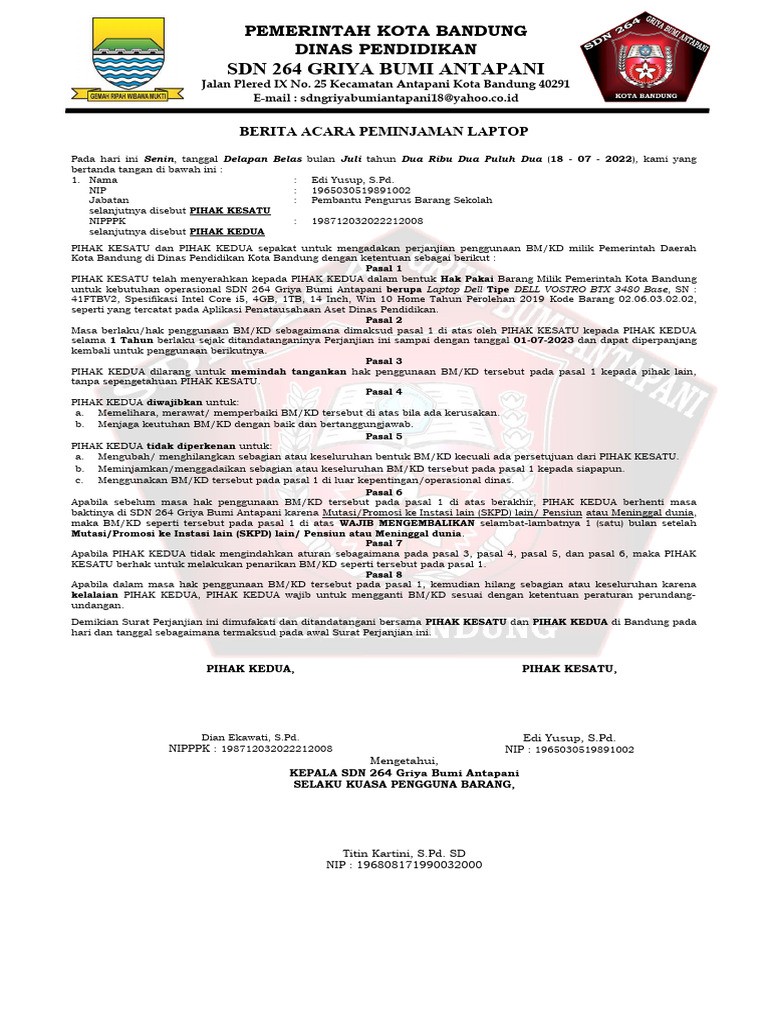 Berita Acara Peminjaman Laptop | PDF