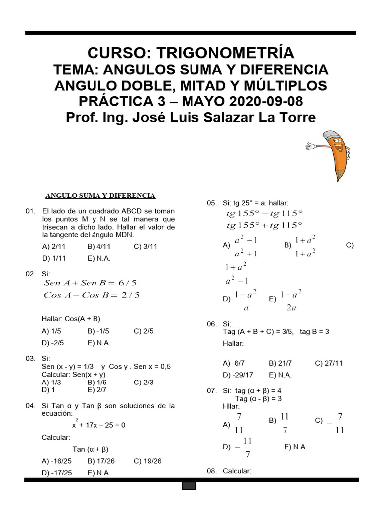 Trigono, Prac.3 Angulos Múltiplos | PDF | Trigonometría | Euclides
