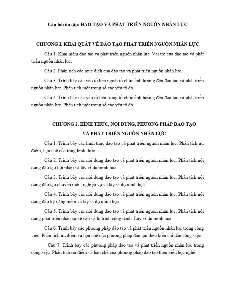 Câu hỏi ôn tập. Đào tạo và phát triển NNL | PDF