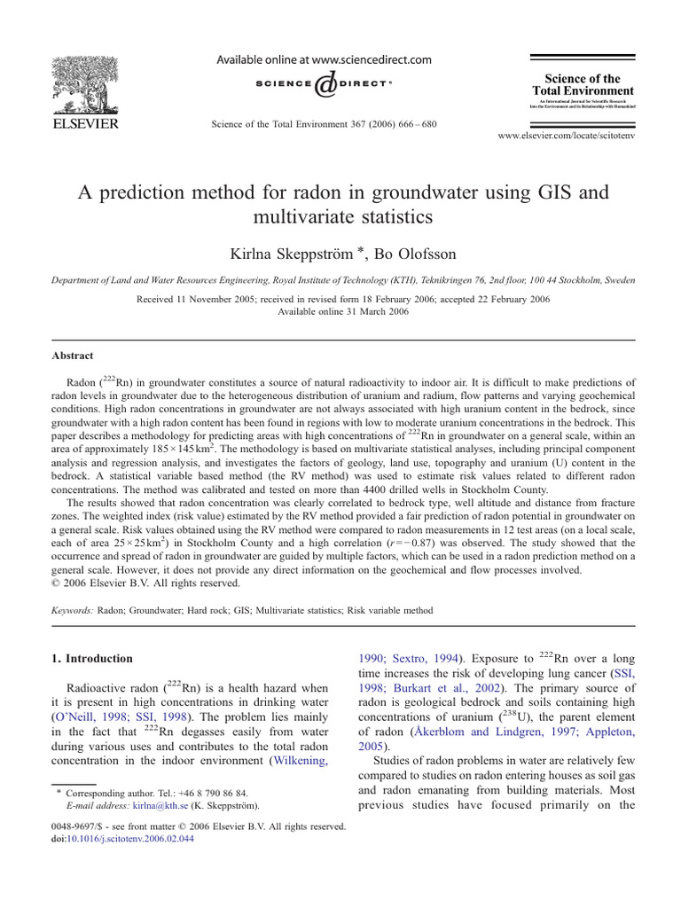 35 - A Prediction Method For Radon in Groundwater Using GIS and Multivariate Statistics | PDF ...