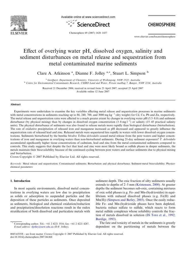 49 - Effect of Overlying Water PH, Dissolved Oxygen, Salinity and ...