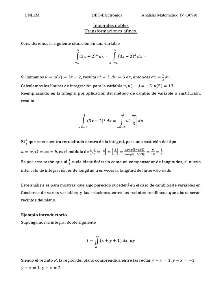 Clase 02 Integrales Dobles Transformaciones Afines Curso 1 - 1 | PDF ...