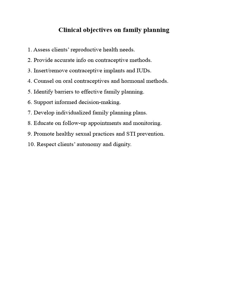 Family Planning Clinical Objectives Guide | PDF | Wellness | Science ...