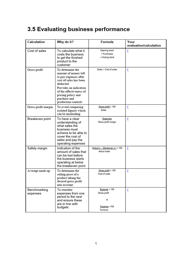 3.5 Evaluating Business Performance | PDF | Revenue | Stocks