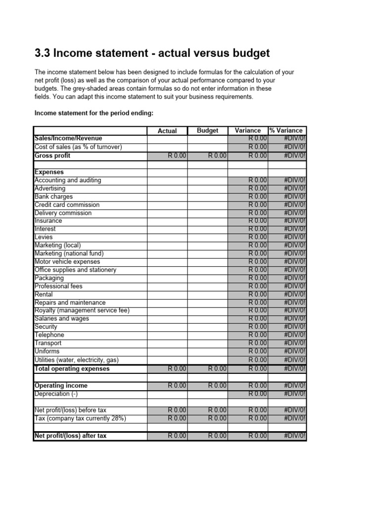 3.3 Income Statement - Actual Versus Budget | PDF | Revenue | Income ...