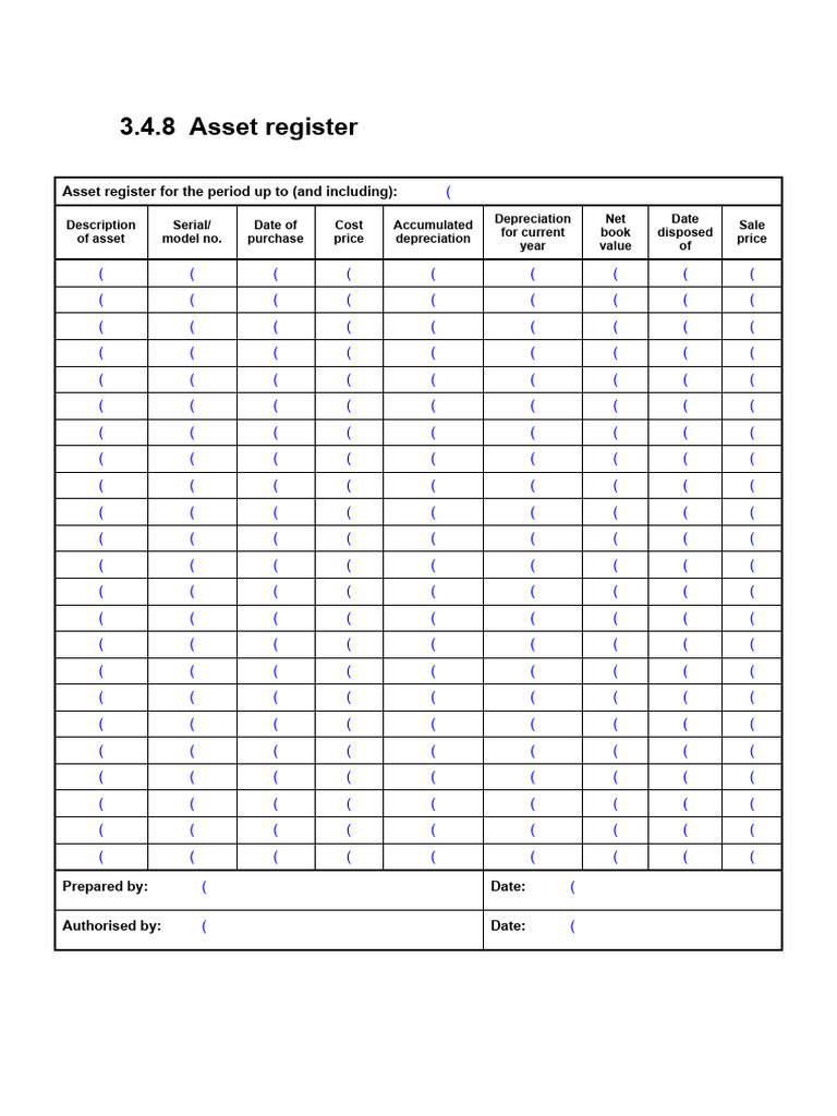 3.4.8 Asset Register | PDF | Depreciation | Financial Accounting