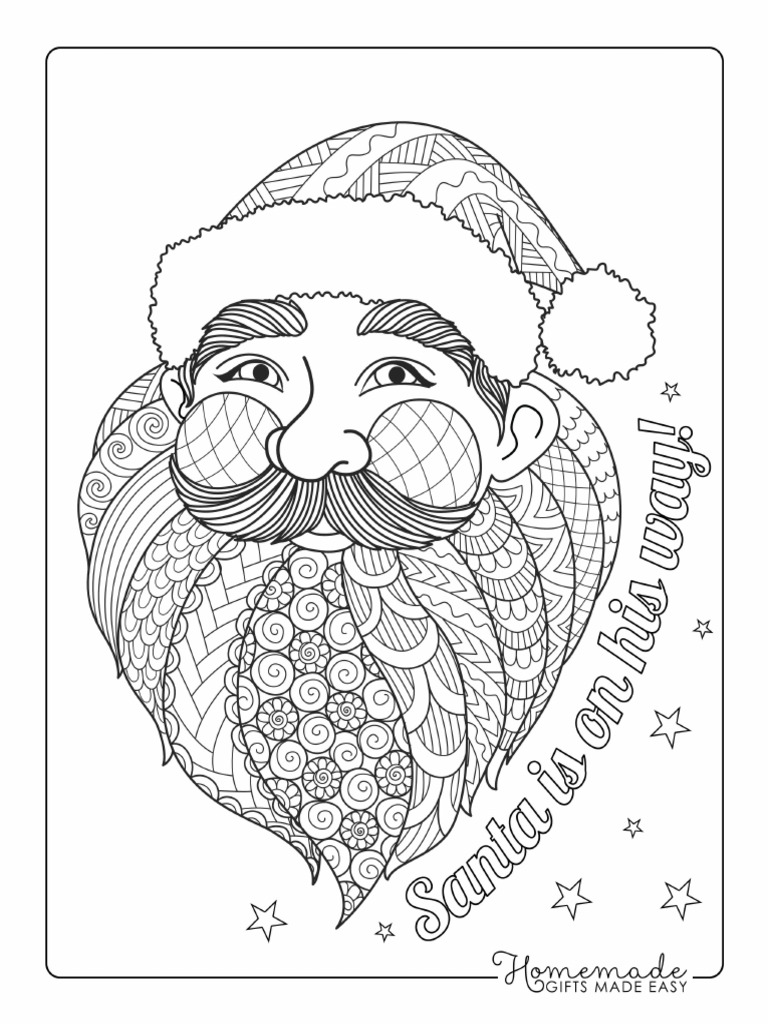 Christmas Coloring Pages Detailed Santa Face For Adults | PDF