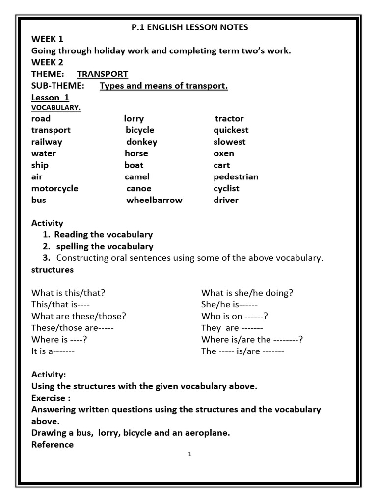 P.1English Notes | PDF | Vocabulary | Plants