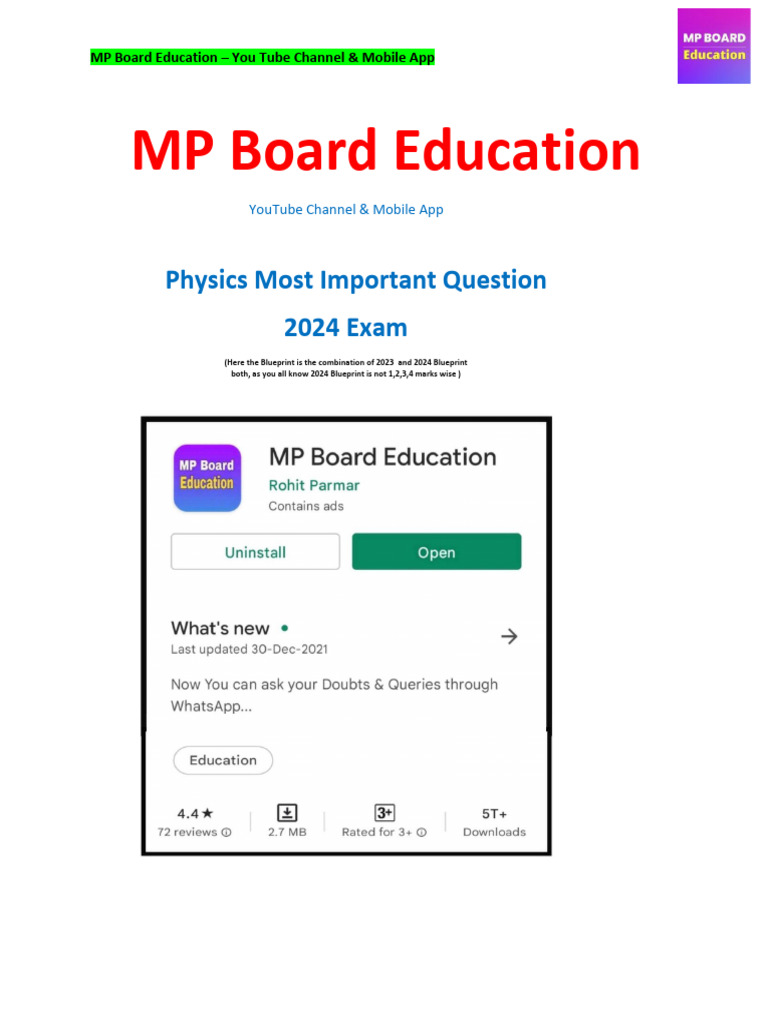 12th Physics Imp 2024 MPBE Only Questions | PDF | Inductance | Electrical Impedance