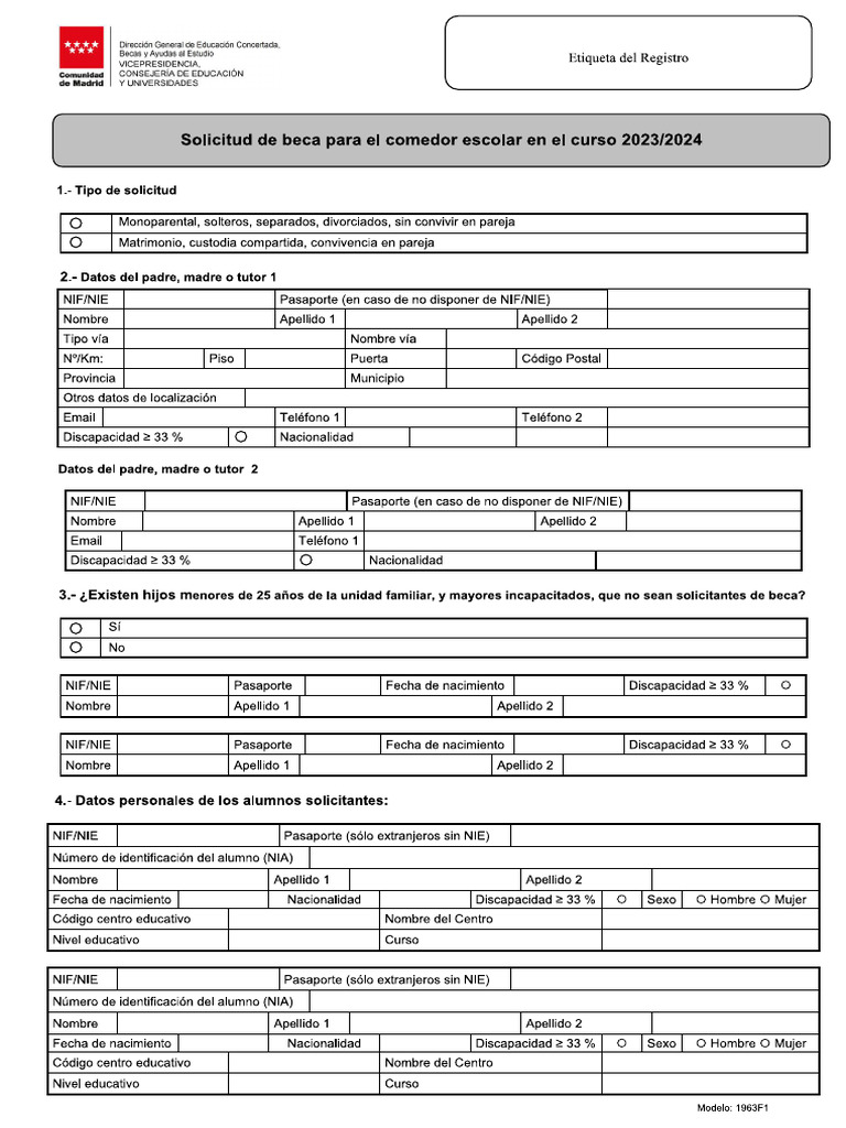 MODELO BECAS DE COMEDOR 2024 | PDF