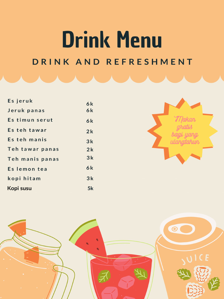 Cream and Red Creative Drink & Refreshment Drink Menu | PDF