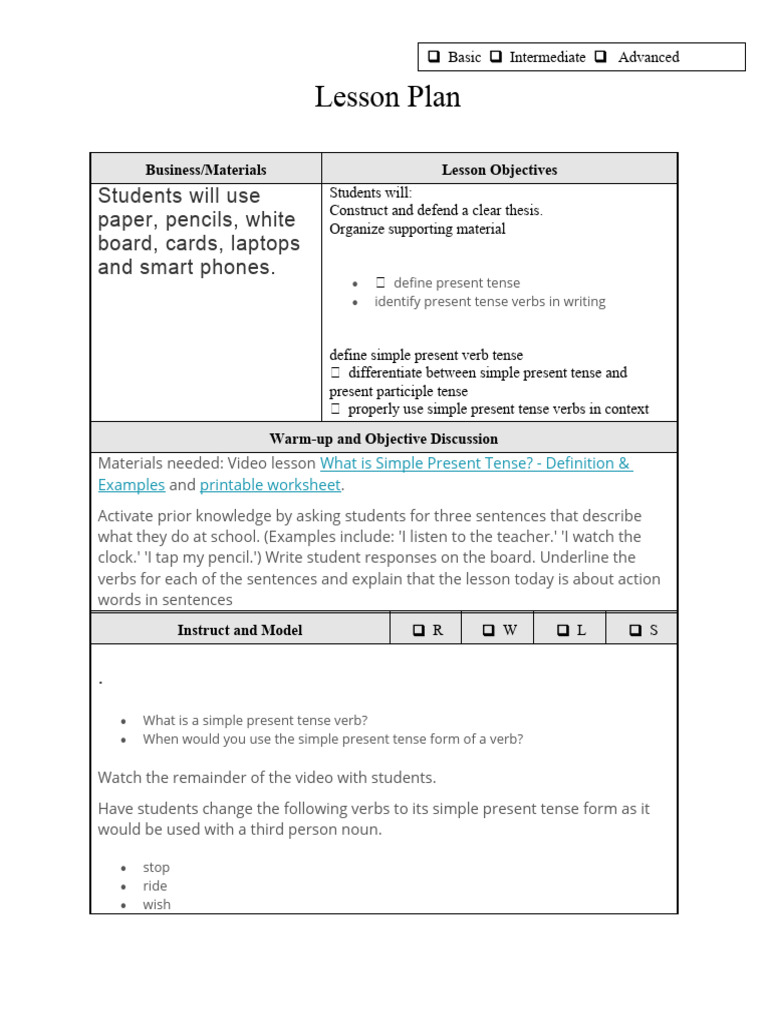 Lesson-Plan-Template | PDF | Verb | Grammatical Tense
