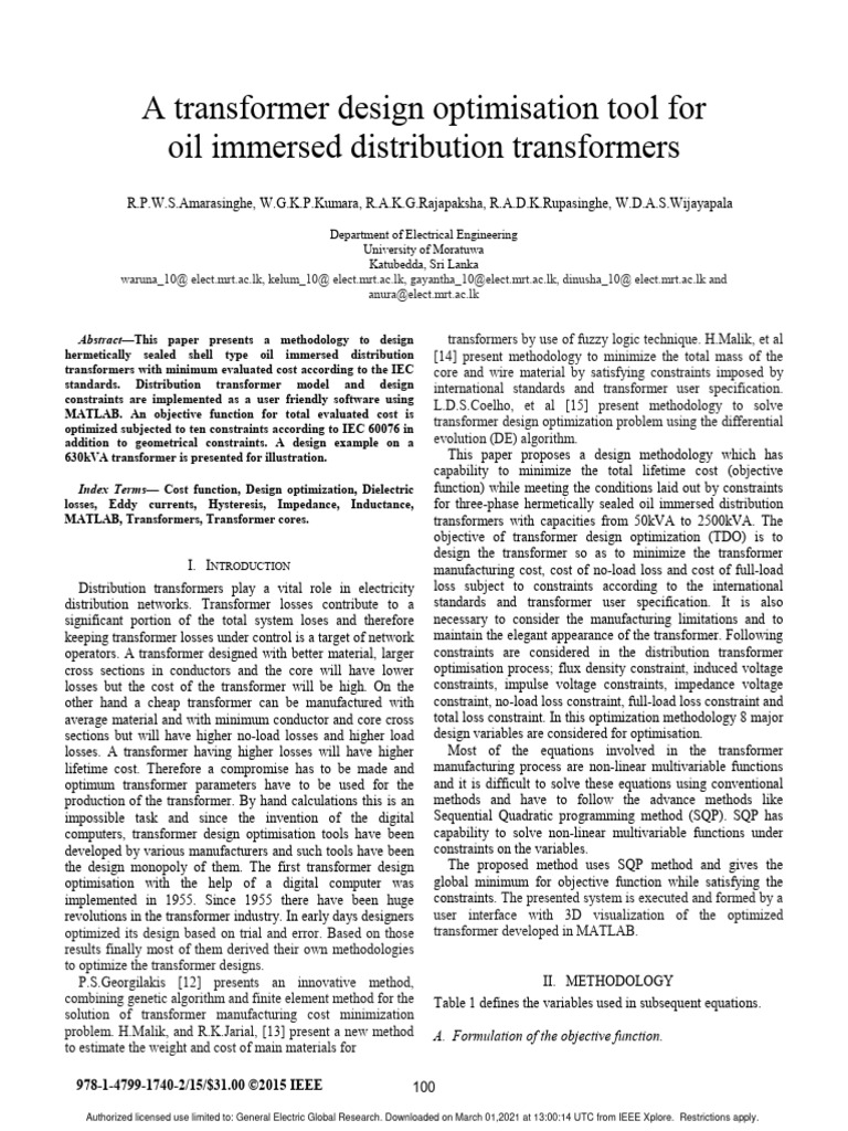 A Transformer Design Optimisation Tool For Oil Immersed Distribution Transformers | PDF ...