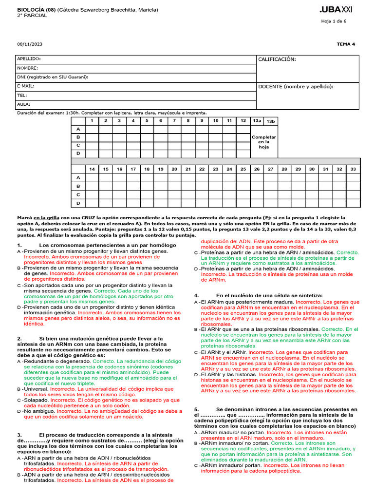 T4 2P2C 2023 Claves | PDF | Codigo genetico | Rna