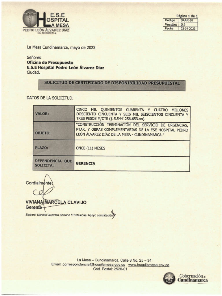 Solicitud de CDP Convocatoria Publica CP-003-2024 | PDF