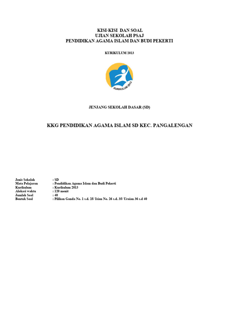 Kisi-Kisi Dan Soal Psaj Pai 2023-2024 | PDF