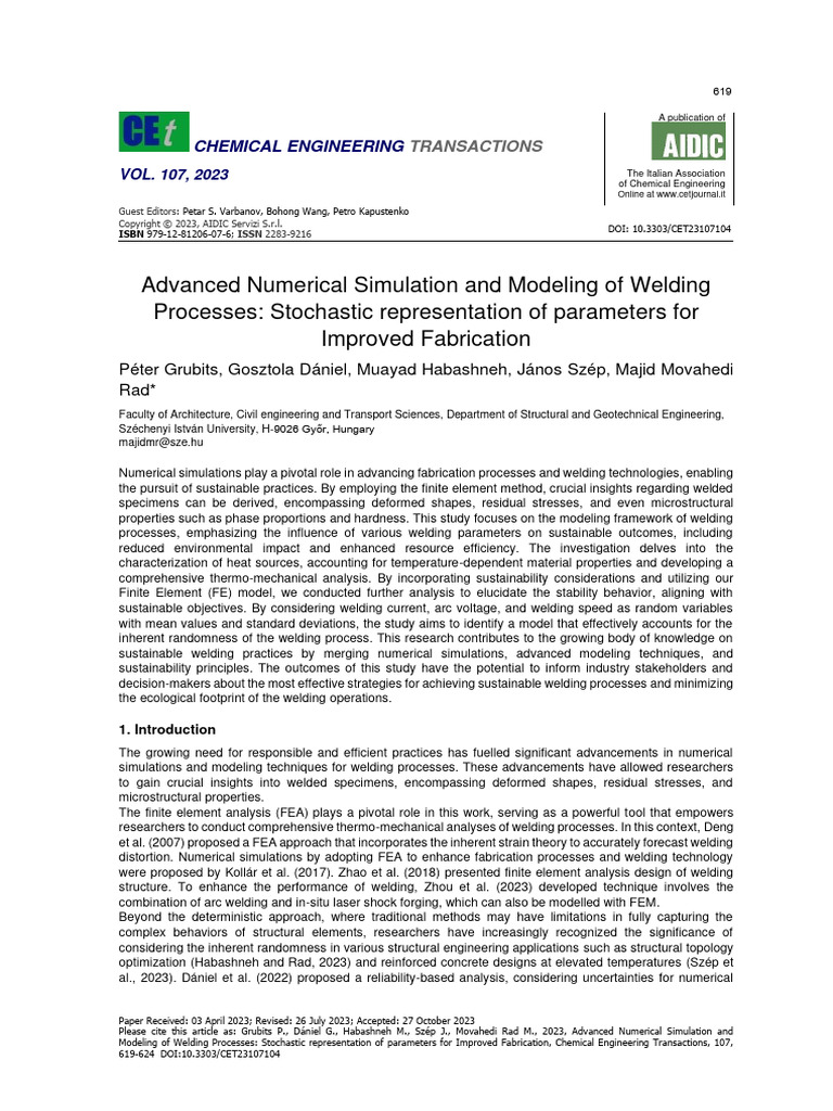 Advanced Numerical Simulation and Modeling of Welding Processes ...