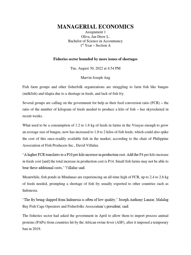 Managerial Economics - Assignment 1 - Oliva - BSA1A | Download Free PDF ...