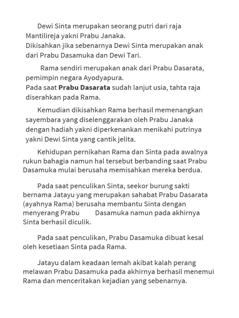 Dewi Sinta Merupakan Seorang Putri Dari Raja Mantilireja Yakni Prabu ...