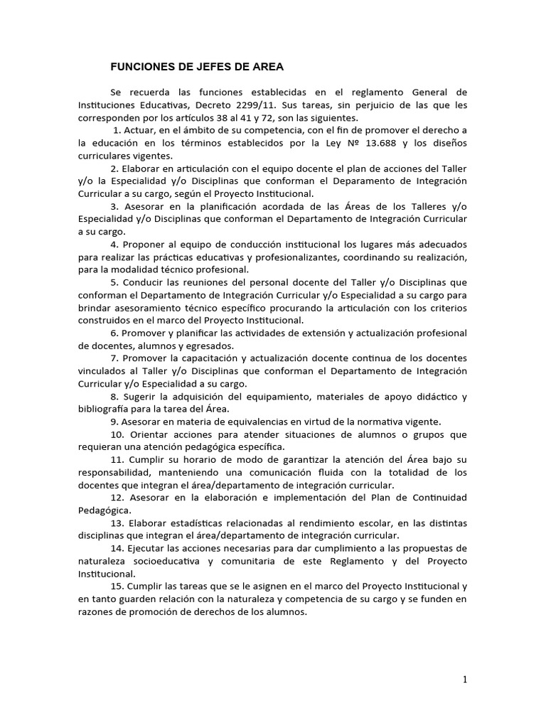 Funciones del Jefe de Área Educativa | PDF | Maestros | Institución