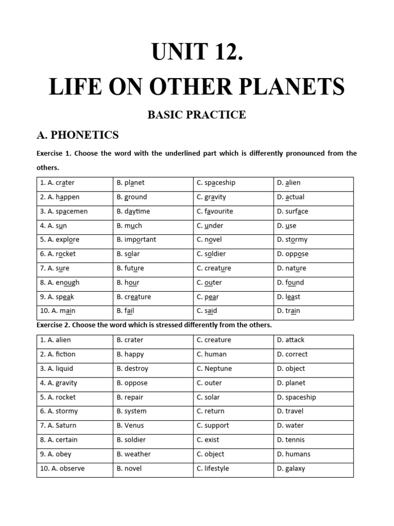 Life on Other Planets: Phonetics & Vocabulary | PDF | Solar System ...