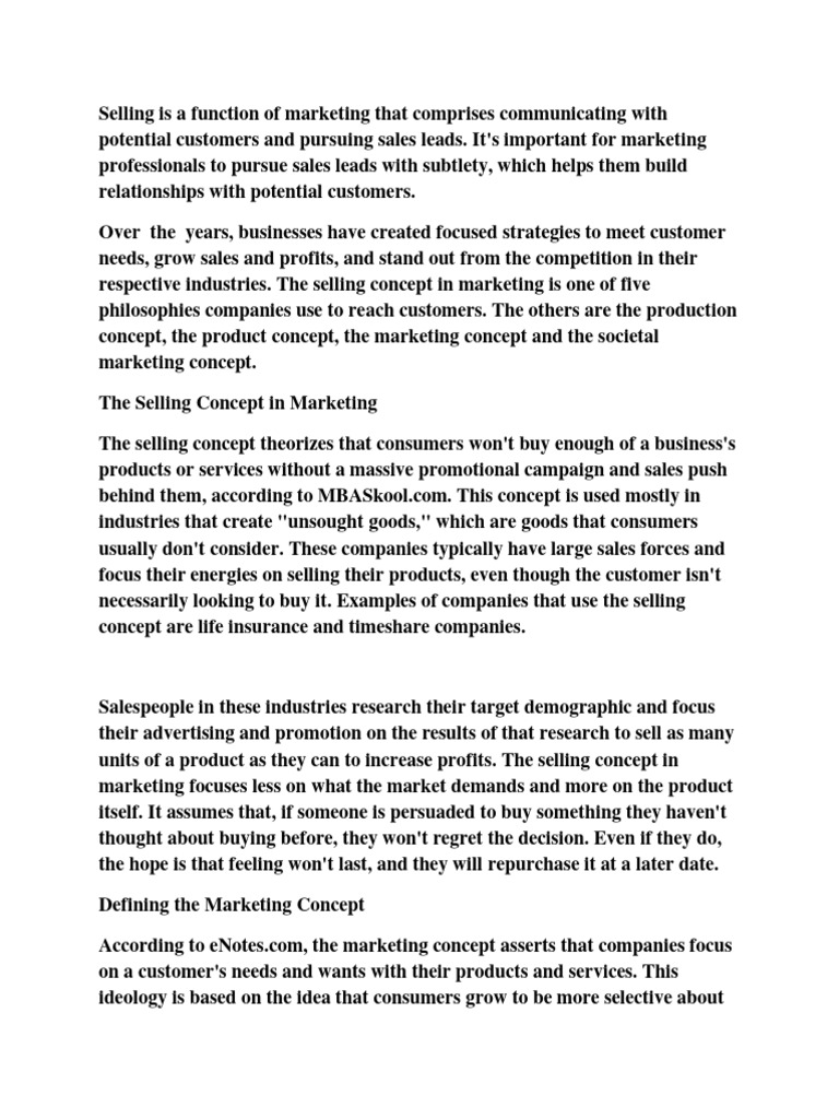 Understanding the Selling Concept in Marketing | PDF | Sales | Marketing