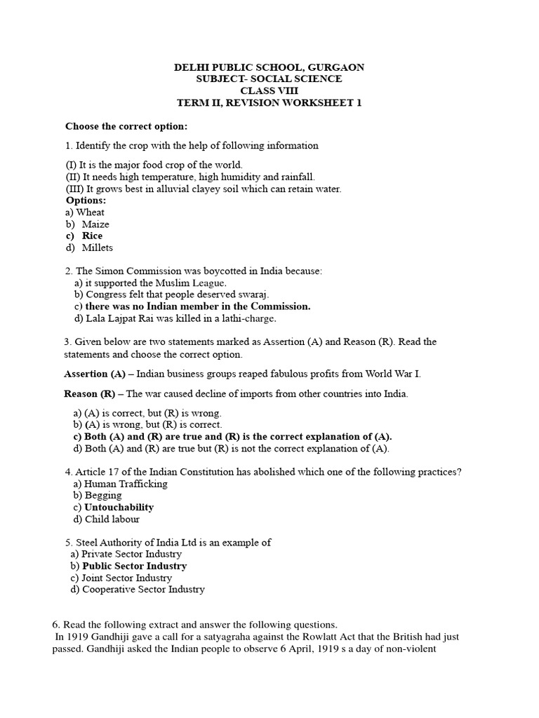 Revision Ws1-Term 2 Class 8 | PDF | British Raj | Farms