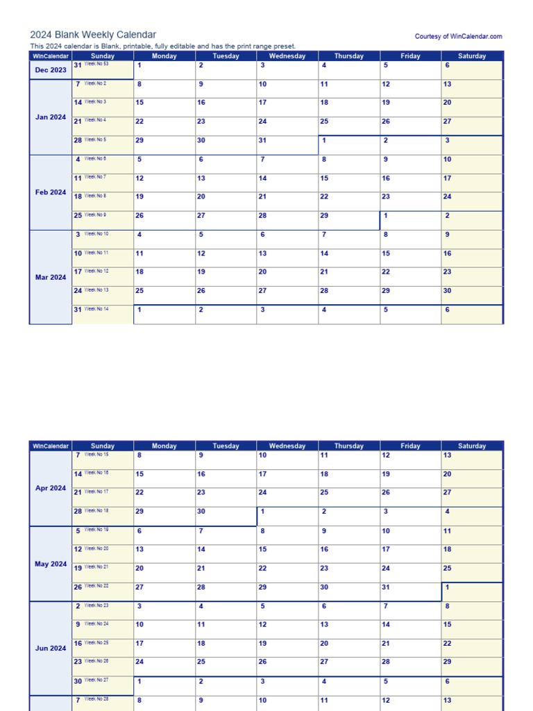 2024 Weekly Calendar | PDF