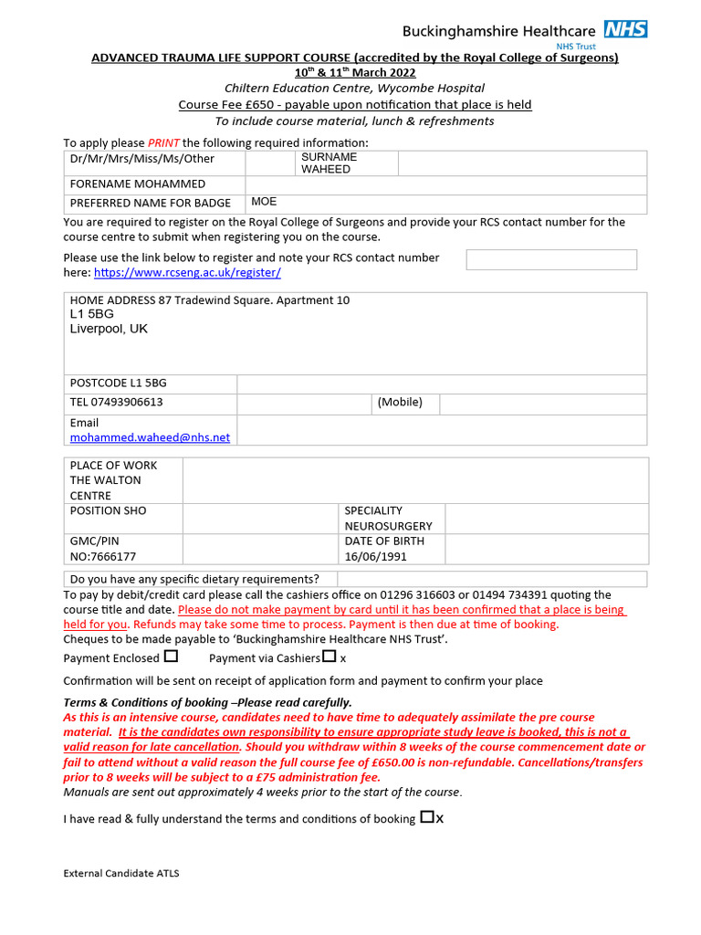ATLS Course Registration Details 2022 | PDF | Payments | Health Care