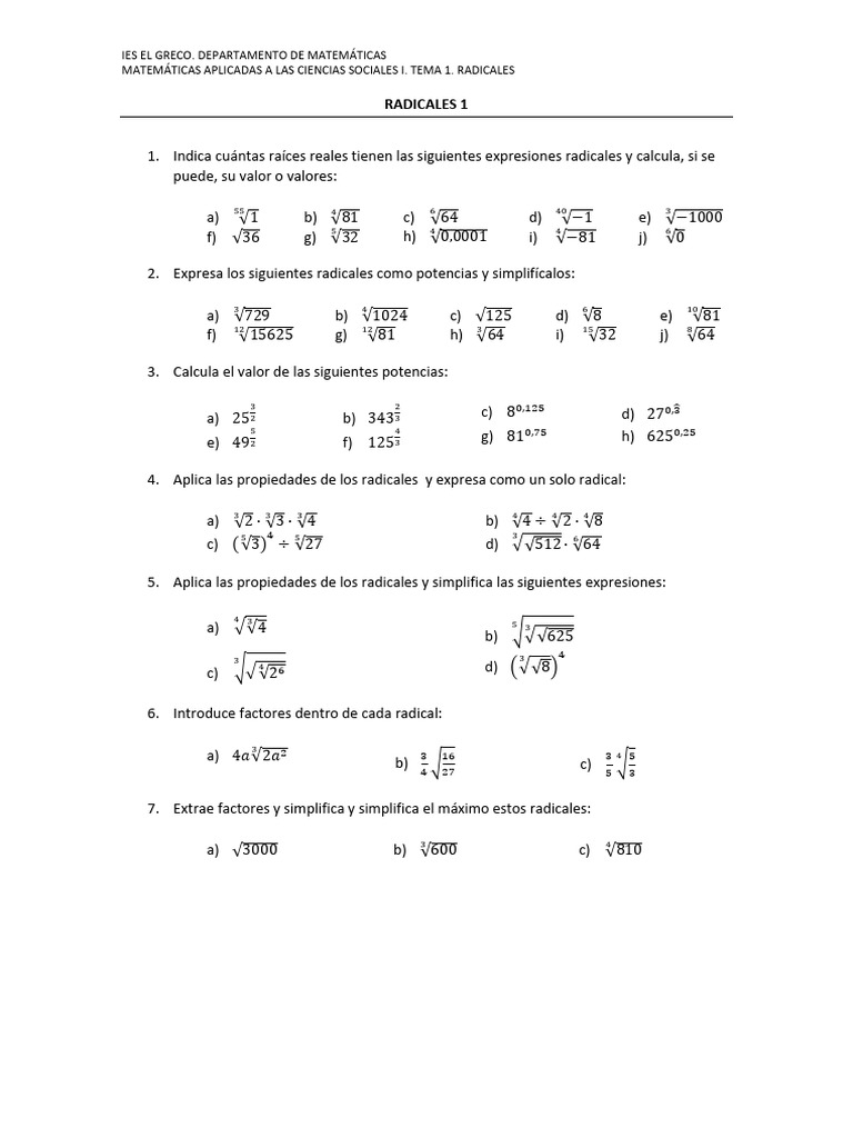 RADICALES | PDF | Matemáticas