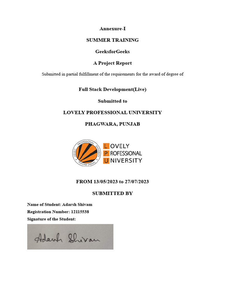 Summer Training Report | PDF | Html | Internet & Web