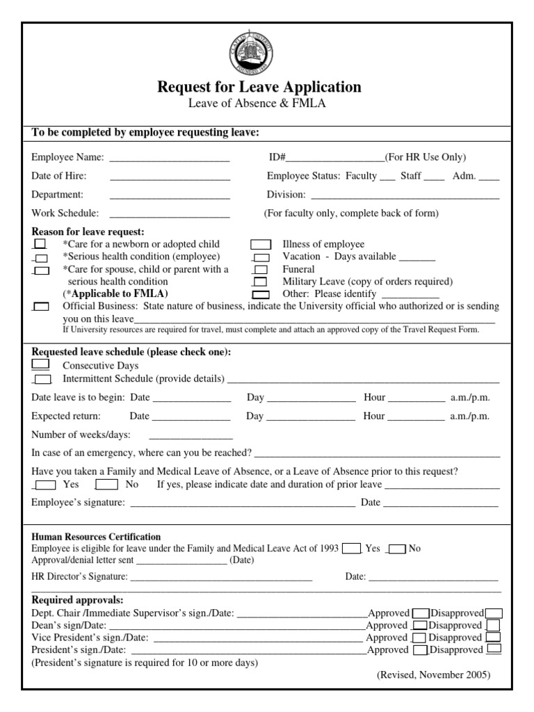 Claflin Fmla Request Form | PDF | Family And Medical Leave Act Of 1993 ...