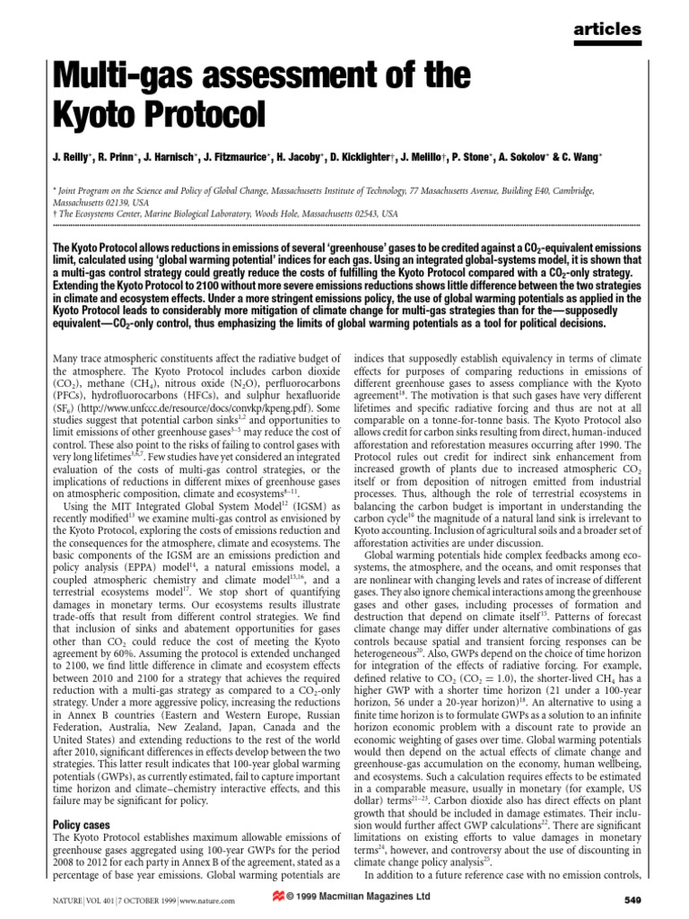 Multi-Gas Assessment of The Kyoto Protocol: Articles | PDF | Kyoto ...