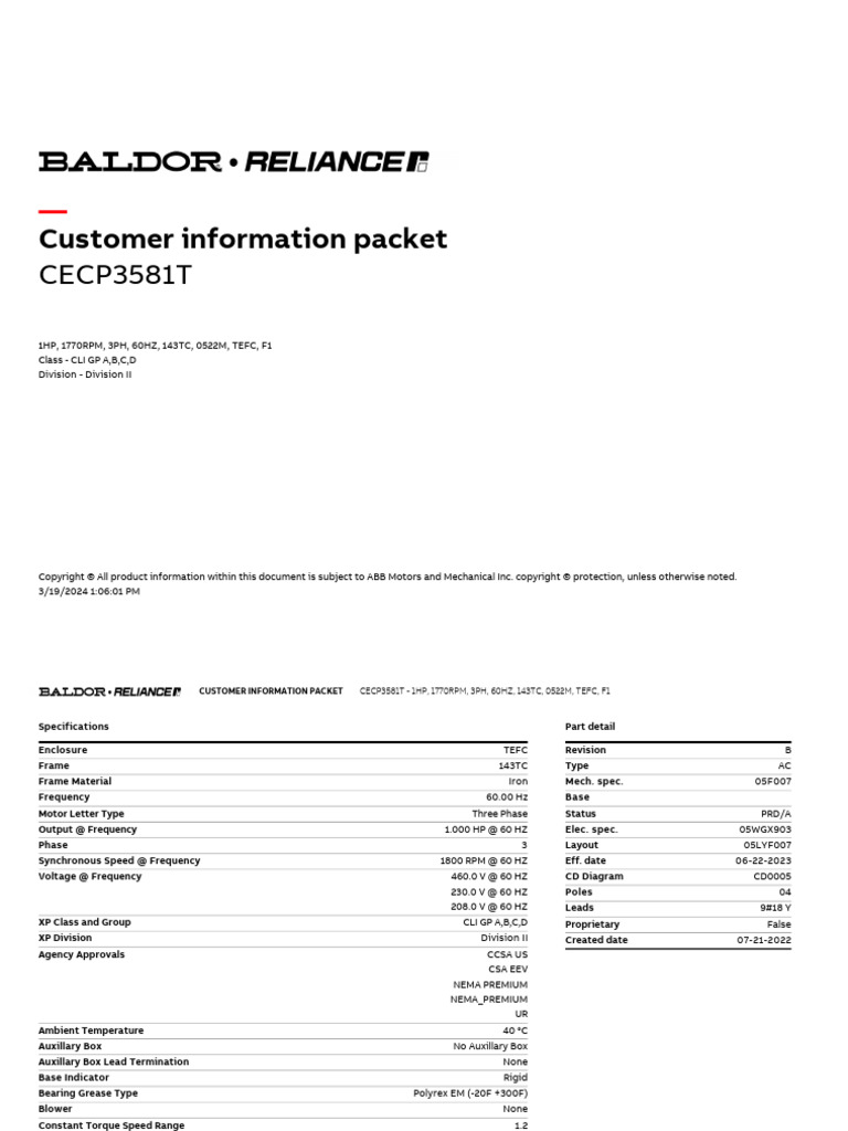 14.-CECP3581T Customer Information Packet | PDF | Electric Motor ...