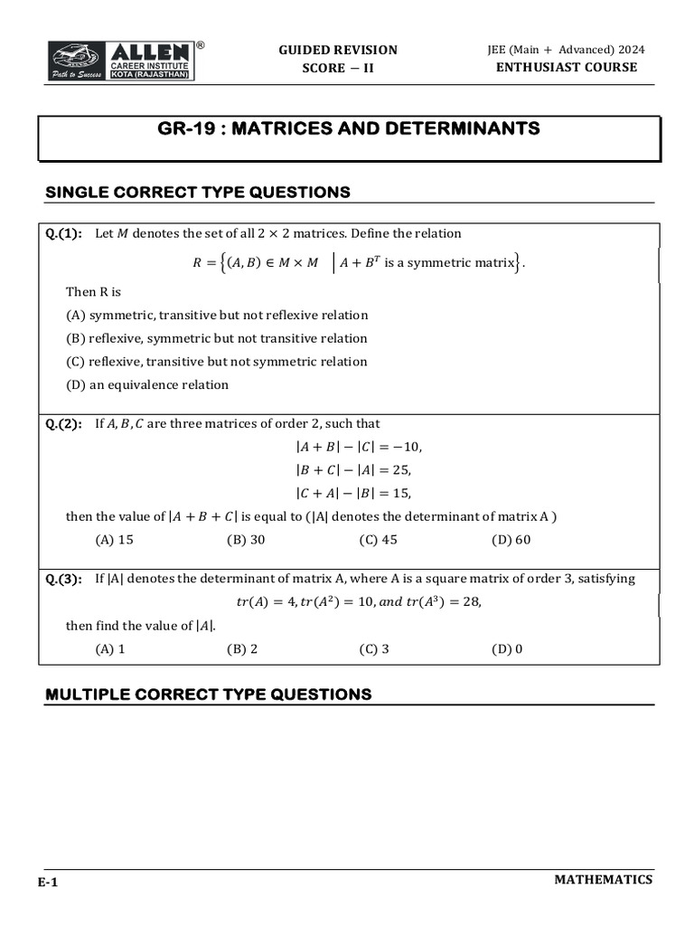 GR 19 (MND) | PDF | Matrix (Mathematics) | Determinant