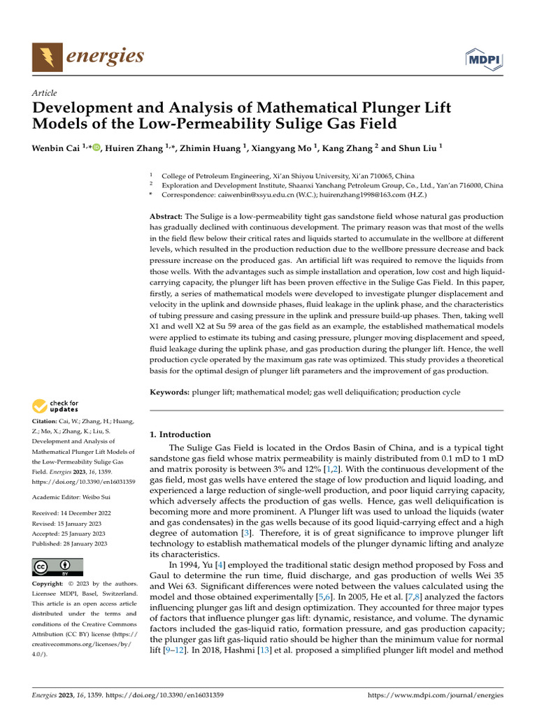 Development and Analysis of Mathematical Plunger Lift Models of The Low-Permeability Sulige Gas ...